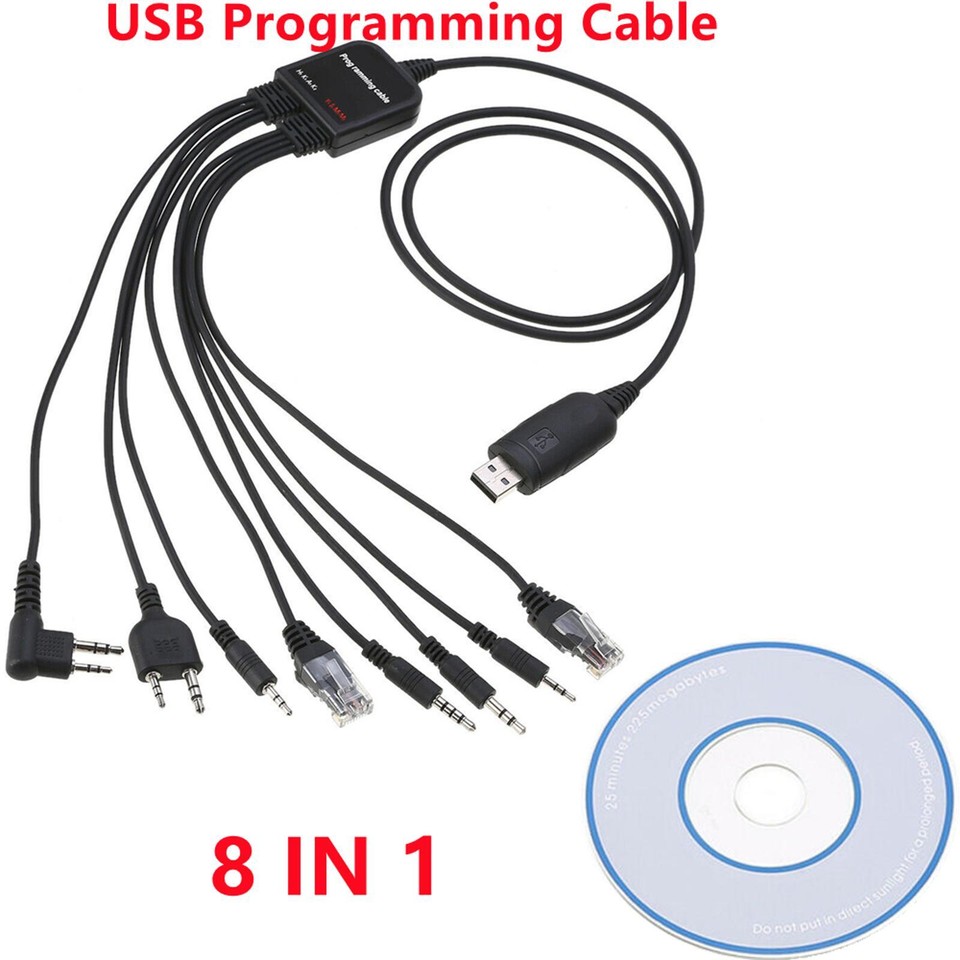 8 in1 USB Programming Cable Writing Cord For Motorola ICOM Kenwood ...