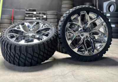 24” SNOWFLAKE CHROME WHEELS RIMS MT TIRES CHEVY SILVERADO TAHOE GMC ...