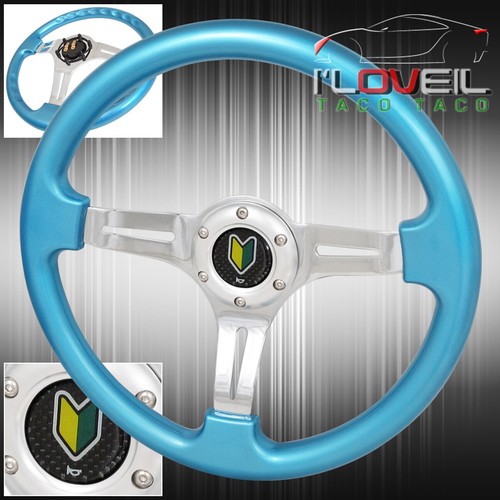Metallic Sky Blue 350mm 3 Spokes Streak Hole Steering Wheel Newbie Leaf ...