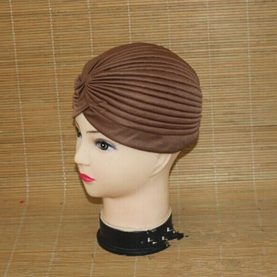 Plain Stretchy Ladies Chemo Turban Indian Cloche Trendy Fashion Pleated ...