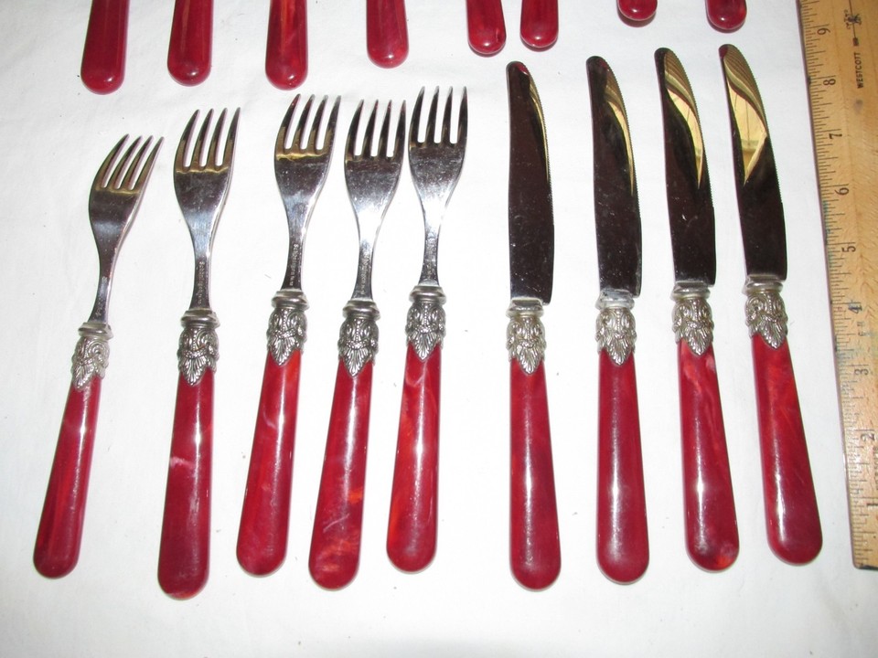 EME Napoleon Red Pearl Stainless 17 piece Flatware Set INOX Italy | eBay