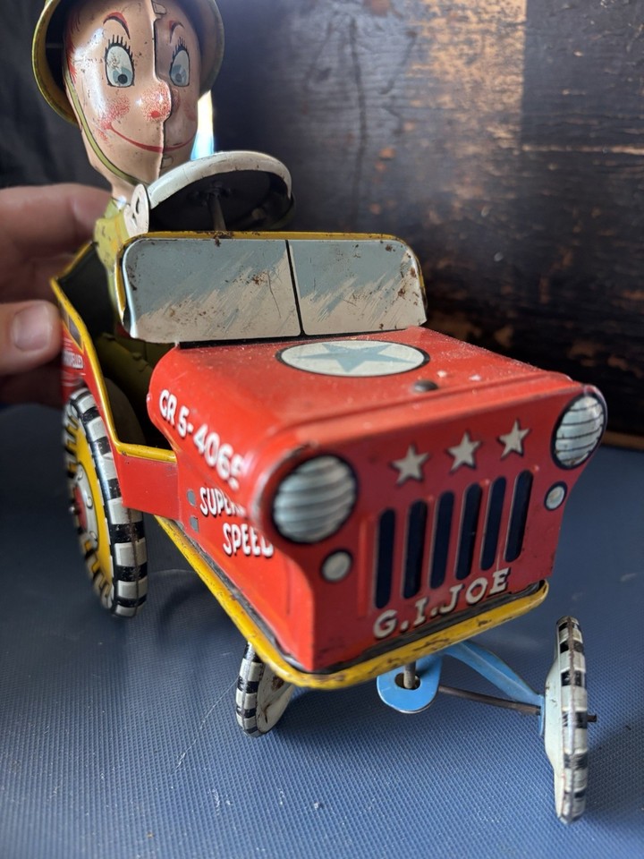 1940’s G.I. Joe And His Jouncing Jeep Tin Litho Wind Up Toy! Vintage ...