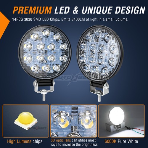 2Pcs 4" Round LED Work Lights Spot Flood DRL Driving Fog Lamp SUV 4WD ...