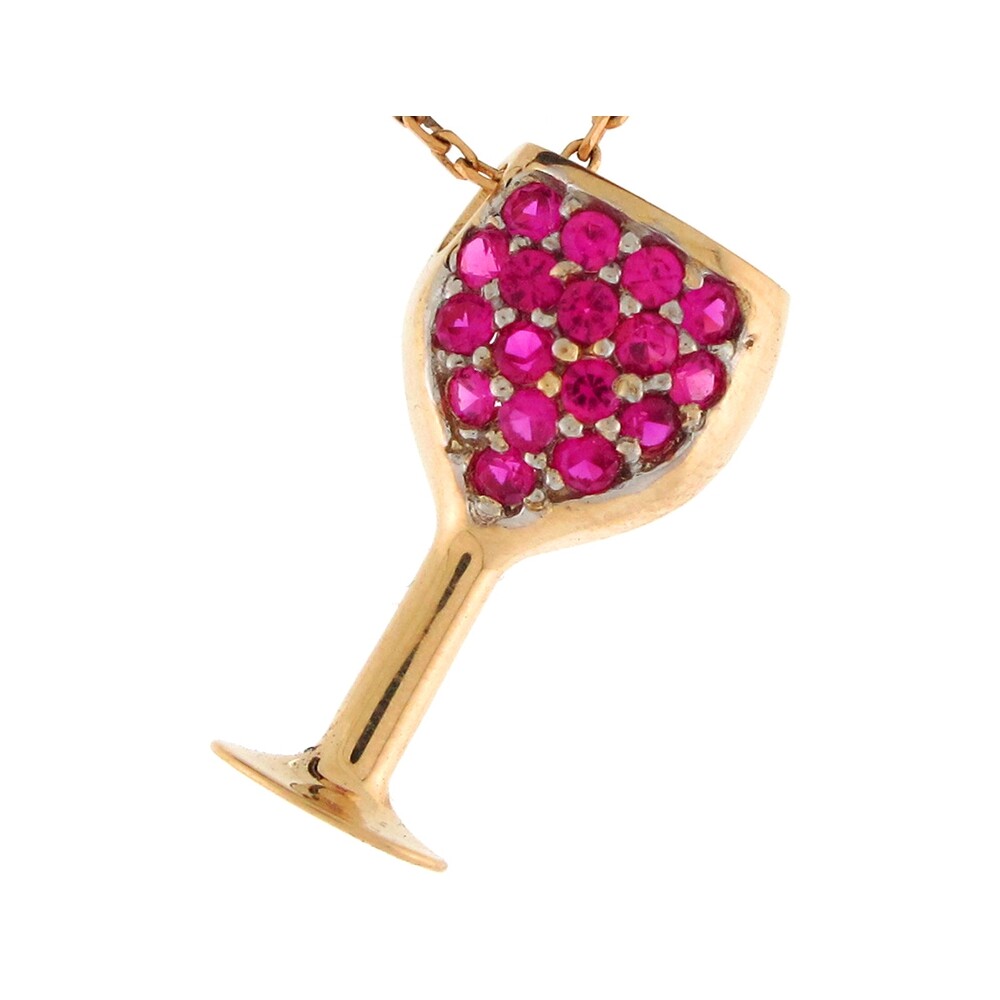 14k Yellow Gold Round Cut Simulated Ruby Festive Wine Glass Pendant | eBay