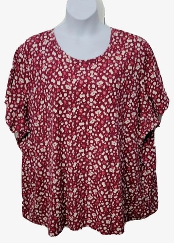 Woman Within Blouse 4X 34/36 Berry Floral Relaxed Boho Tunic Tee Top ...