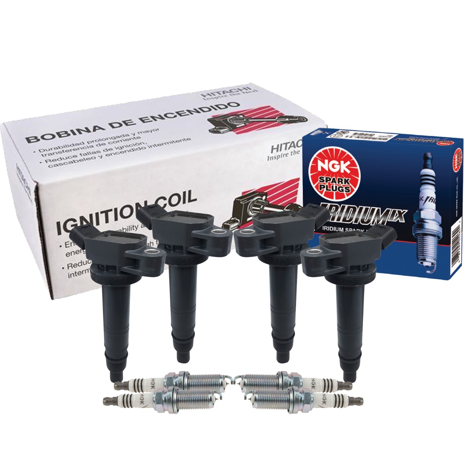 Hitachi 4 Ignition Coils & NGK 4 Iridium IX Spark Plugs Kit For Toyota ...