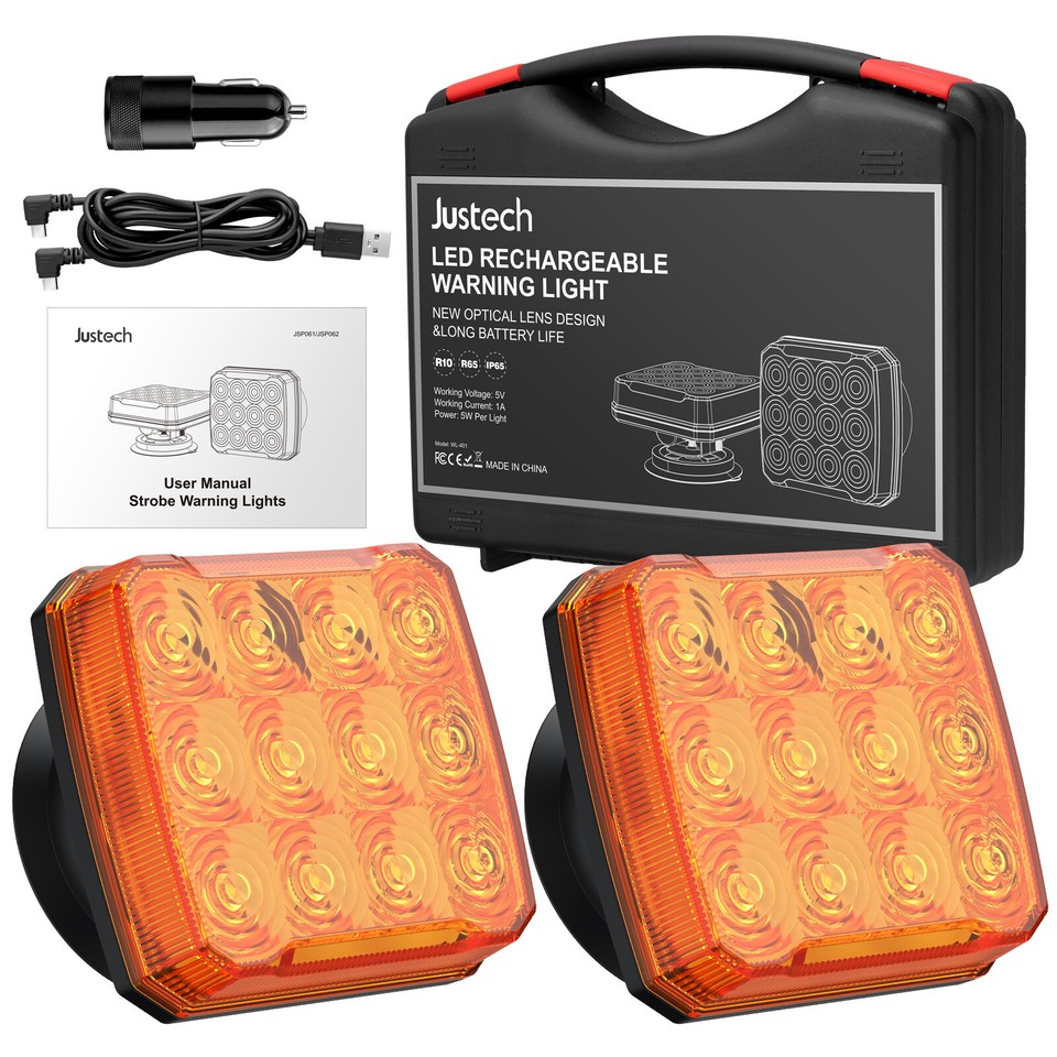 2X 12LED Amber Magnetic Wireless Flashing Light Emergency Warning ...