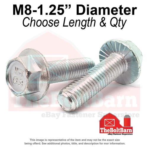 M8-1.25 Class 8.8 Serrated Hex Flange Screws Bolts Zinc (Pick Length ...