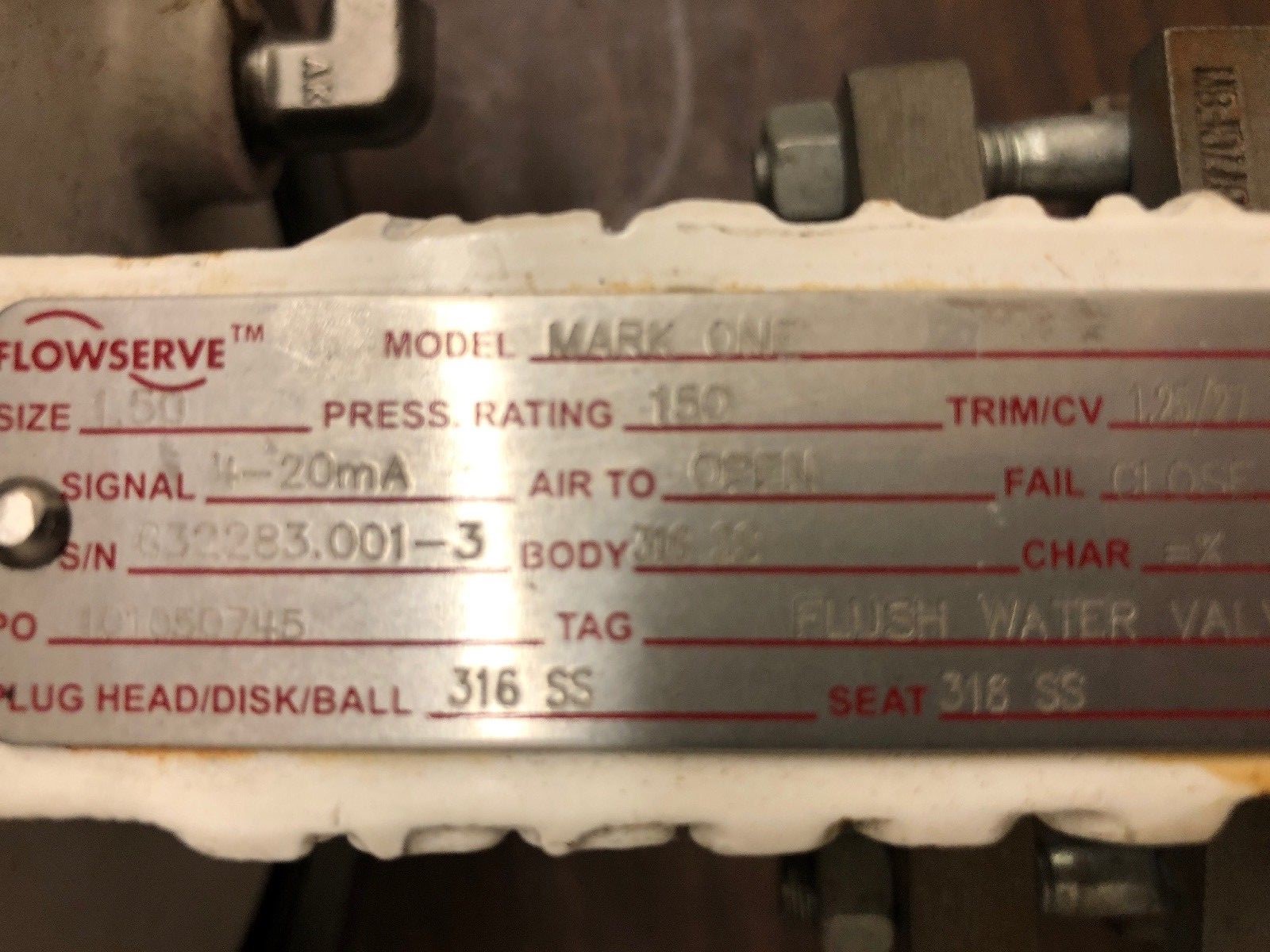 Flowserve Valtek MK1 Mark One 1.5" 4-20 mA 316SS Flush Water Valve ...