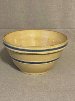 Antique Watt Yellow Ware Stoneware Lg Mixing Bowl Ovenware USA Blue ...