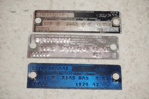 Lot of 3 Warranty Body ID Number Plate Data Door Tags | eBay