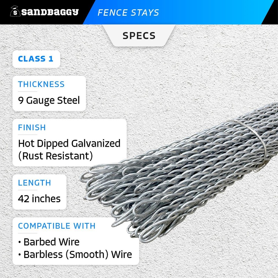 42 in. Wire Fence Stays - Class 1 Galvanized Steel - Barbed & Barbless ...