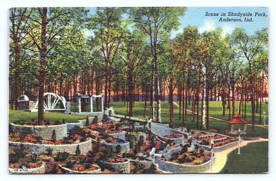 Anderson Indiana IN Shadyside Park Terraced Gardens 1940s Linen Old ...