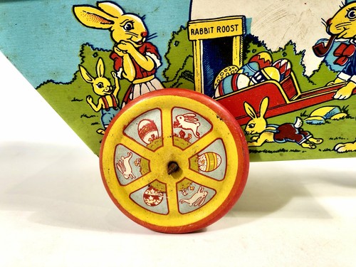 Vintage Easter Rabbit Tin Toy Cart || Painted Easter Egg Hunt, Bunnies ...