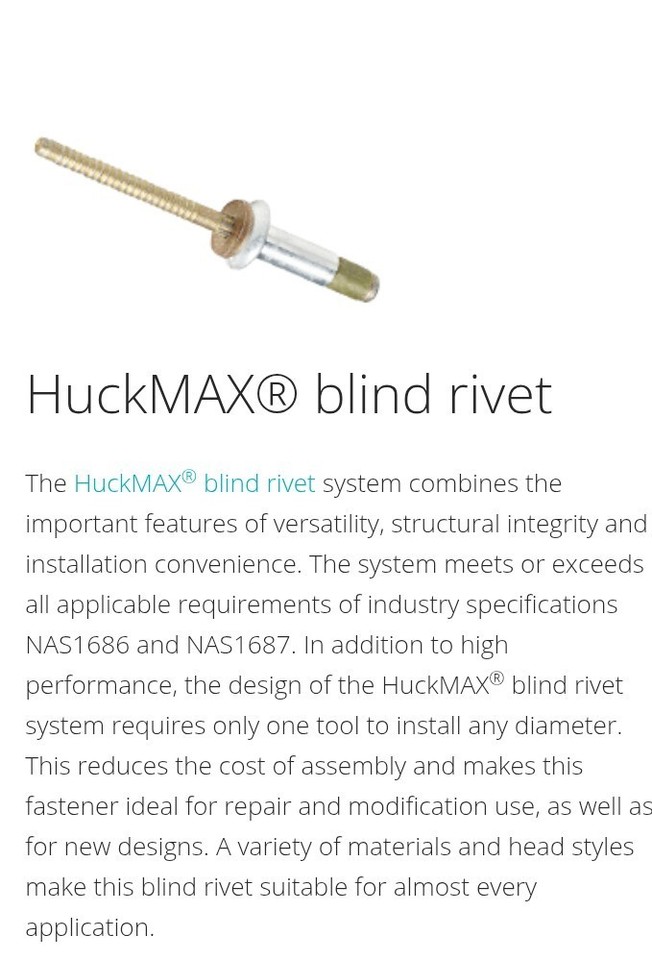 100 HuckMax HR3214-4-02 Flush Head Alum Nominal Blind Rivet- CherryMax ...