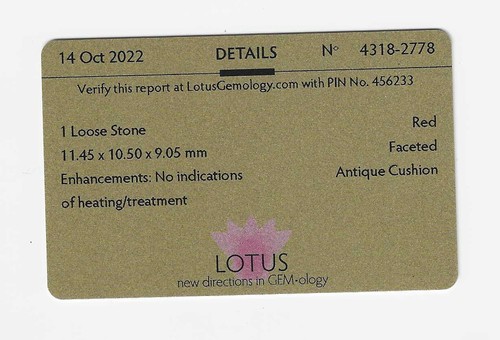 Lotus Certified Natural Ruby 10.18 Cts Rich Red Color "No Heat" East ...