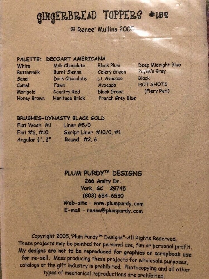 Vintage Tole Painting Pattern Packet: Gingerbread Toppers by Renee ...