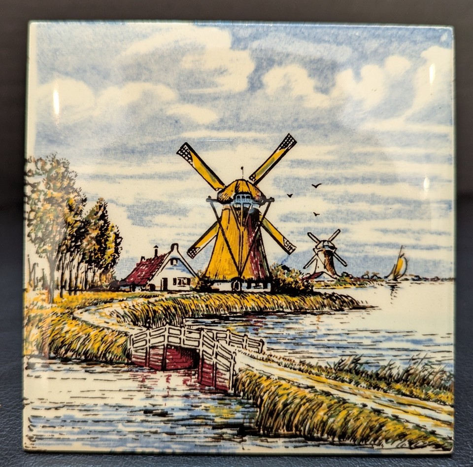 Delft Tiles 4.25 Inches Square Polychromatic Hand Painted Holland w ...