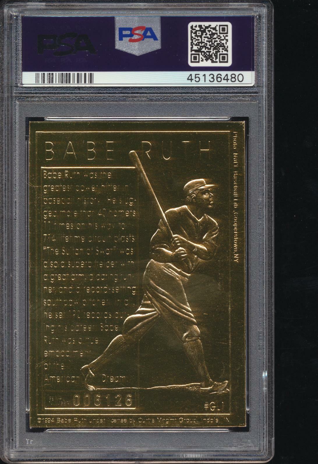 1994 Golden Legends Babe Ruth #GL1 Gold Foil PSA 8 Ultra Low Pop None ...