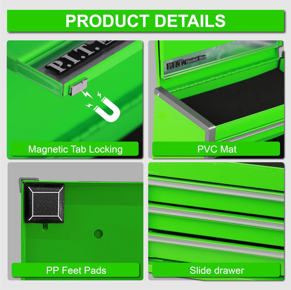 Mini Green Tool Box, Portable 3 Drawer Steel Tool Box with Magnetic Tab ...