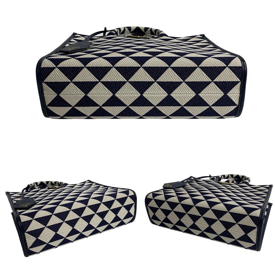 PRADA Symbol Embroidery Fabric Small Triangle Logo Metal Handbag canvas ...