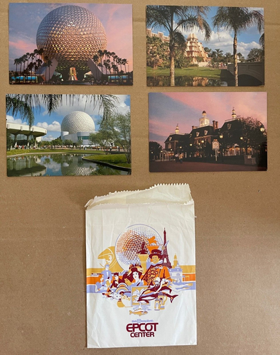 Vintage Walt Disney World Epcot Center Postcards and Bag 1982 NEW | eBay