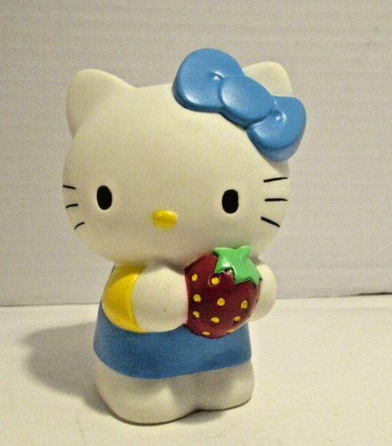 Vintage 1997 Sanrio Plastic Bank Hello Kitty in Blue Holding Strawberry | eBay