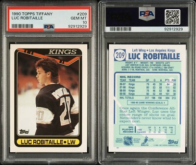 1990 TOPPS TIFFANY #209 LUC ROBITAILLE PSA 10 GEM MINT /3000 POP 2 ...