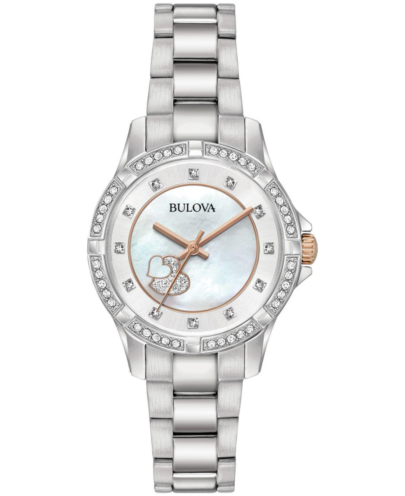 Bulova Mother of Pearl Dial Swarovski Accent 32mm Silver Stainless ...