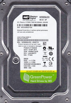 WD5000AUDX-63H9TY0 dcm: HHNNHT2AHB s/n: WCC4J 09/2014 Western Digital ...