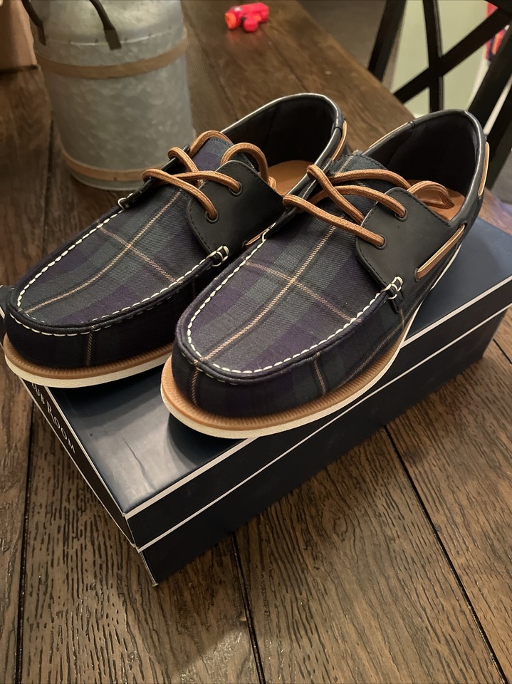 Club Room Elliot Blue Check Boat Shoes NIB Men's Size 10.5 M Blue ...