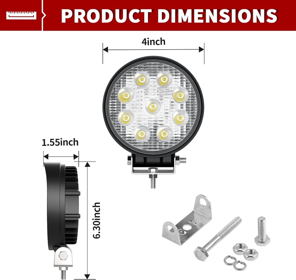2X 4" Round LED Spot Light Pod Work Flood Driving Fog Lamp Offroad 4WD ...