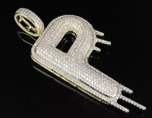 3 Ct Lab Created Diamond Drip P Initial Letter Pendant 14k Yellow Gold ...