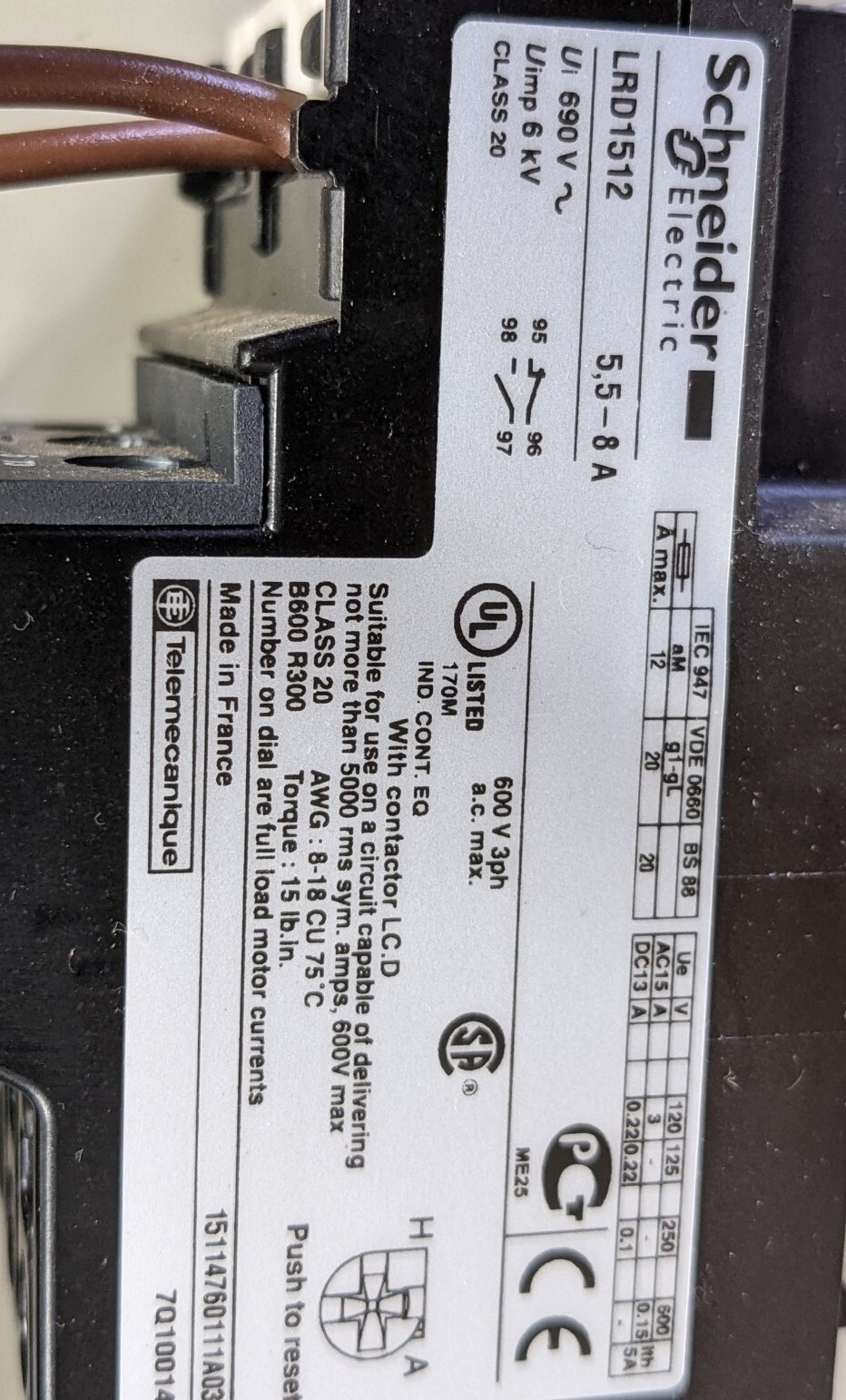 Telemecanique Combination Motor Starter LE1D096B62 Tg70 A206p for sale ...