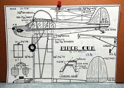 PIPER CUB BALSA FREE FLIGHT MODEL AIRPLANE PLANS 13" WINGSPAN | eBay