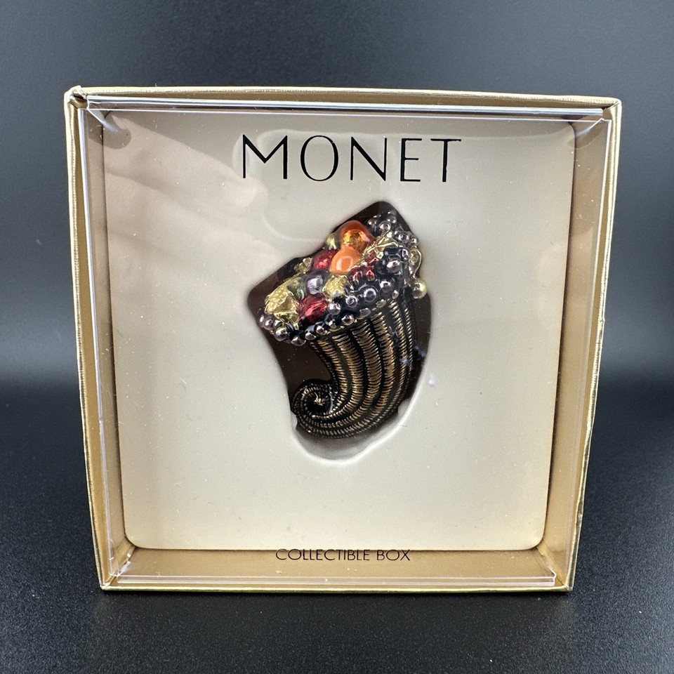 MONET Trinket Box Thanksgiving CORNUCOPIA Collectible Enamel Keepsake ...
