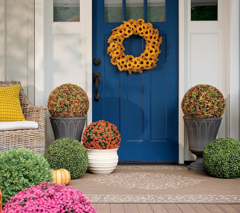 Wicker Park S/2 Oversized 15" Faux Flower Spheres Harvest Multi NO ...