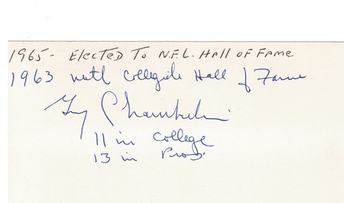 RARE NFL HOF College HOF Guy Chambertain signed index card Canton ...