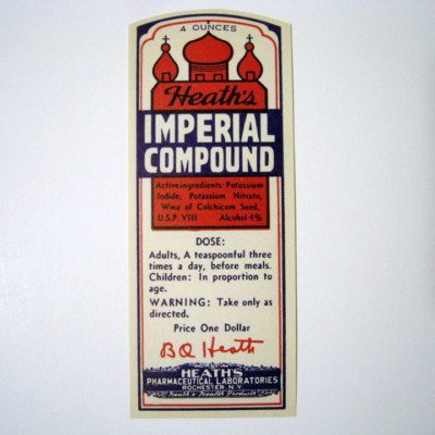 HEATH'S IMPERIAL COMPOUND Antique Pharmacy Drug Store Medicine Bottle ...
