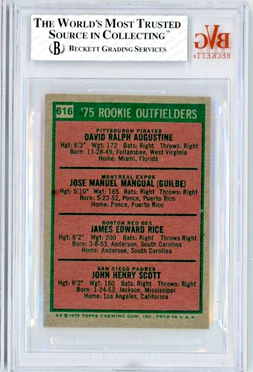 1975 Topps Mini #616 Jim Rice Rookie Card RC - GRADED BVG 7.5 Near ...