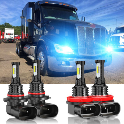 For Peterbilt 579 587 Trucks Light Blue 8000K 9005 H11 Hi/Lo LED ...