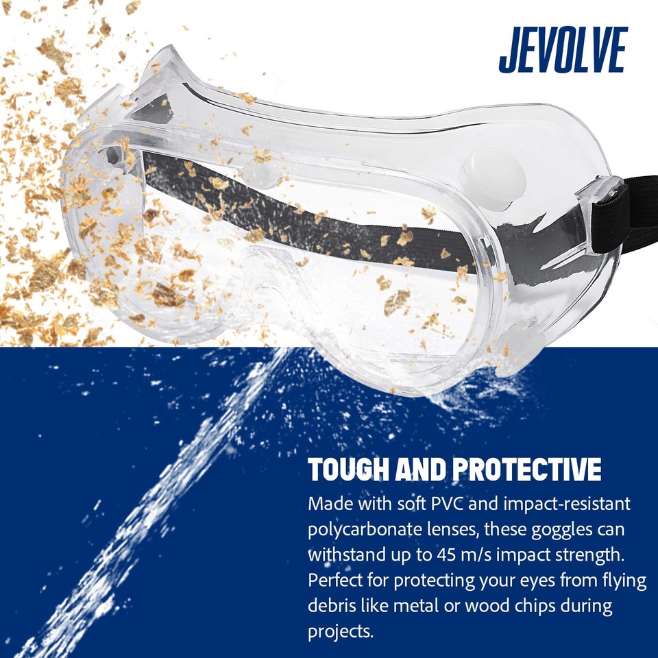 Anti-Fog Safety Goggles Clear Lens Wide-Vision with Adjustable Elastic ...