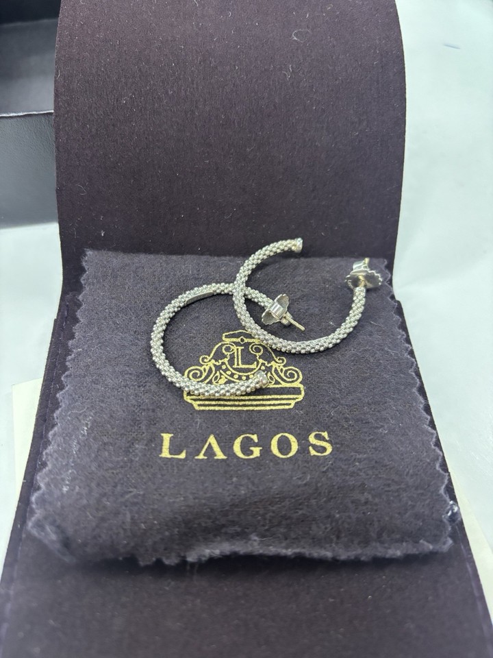 Lagos .925 Sterling Silver Signature Caviar Small Caviar Hoop Earrings ...