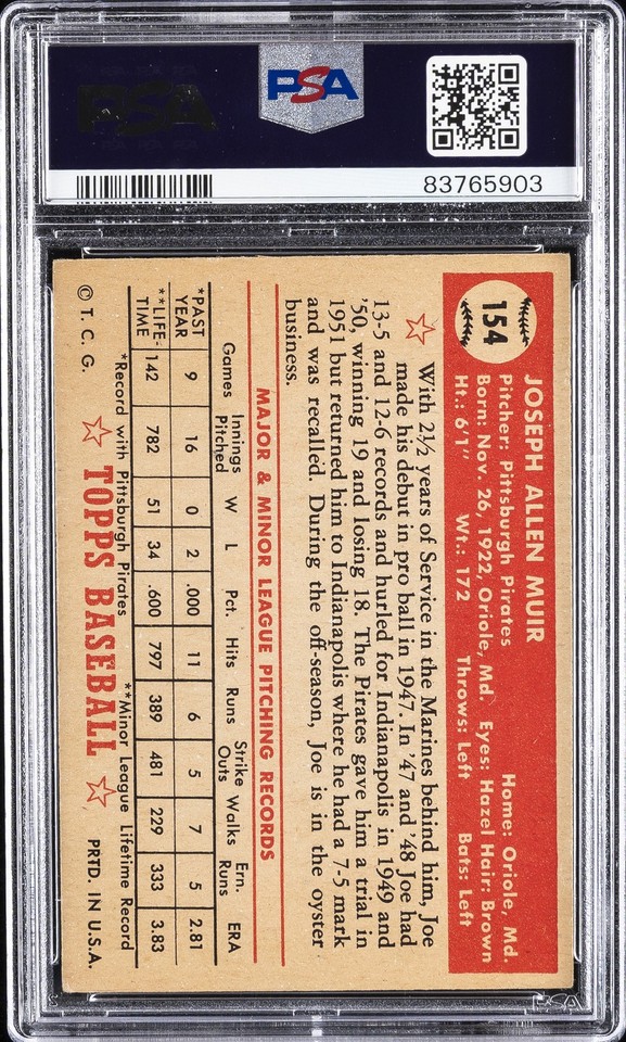 1952 TOPPS #154 JOE MUIR PSA 5 | eBay