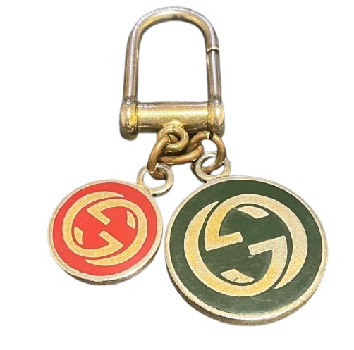 Gucci Interlocking G Key Ring Logo Charm Gold Green R… - Gem
