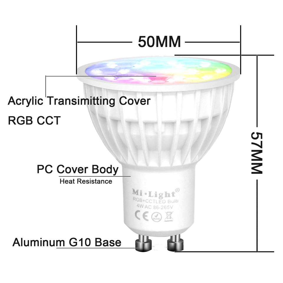 Mi Light / MIBOXER 4W GU10 mr16 RGB+CCT LED Bulb sport RGBW Dimmable 2 ...