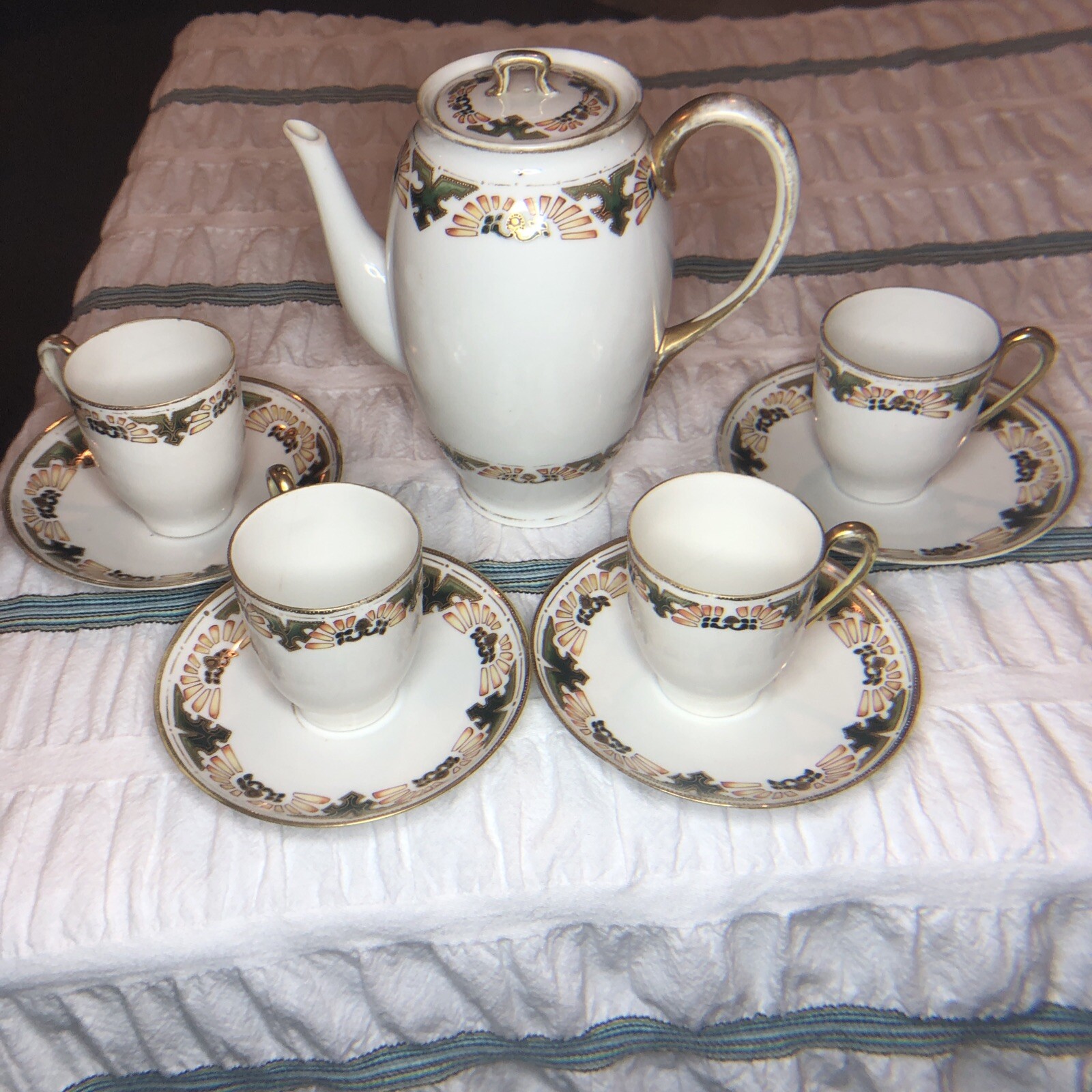 Antique Nippon Hand Painted Coffee Tea Pot Set Gold Gilded Rare Vintage ...