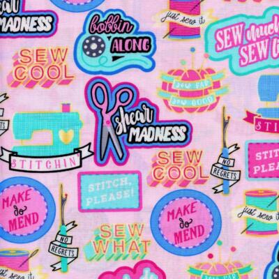 Sew Cool Fun Pink Quilt Sew Fabric TIMELESS TREASURES | eBay