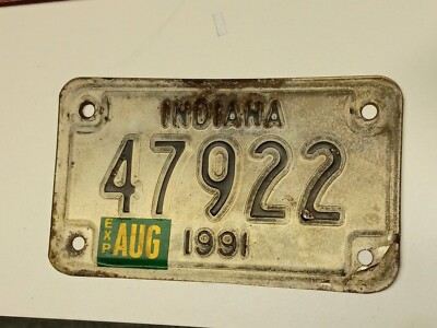 vintage 1991 Indiana Motorcycle License Plate Tag #47922 | eBay