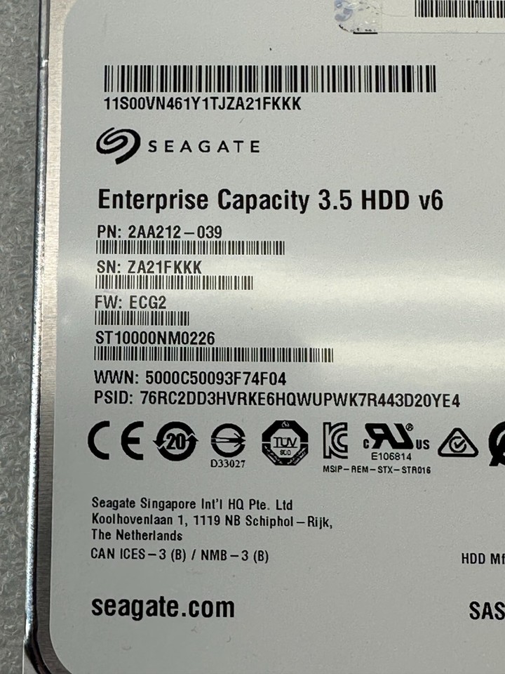 Seagate 10TB SAS 7.2K RPM 12Gbps 3.5in 4Kn HDD ST10000NM0226 IBM FRU ...